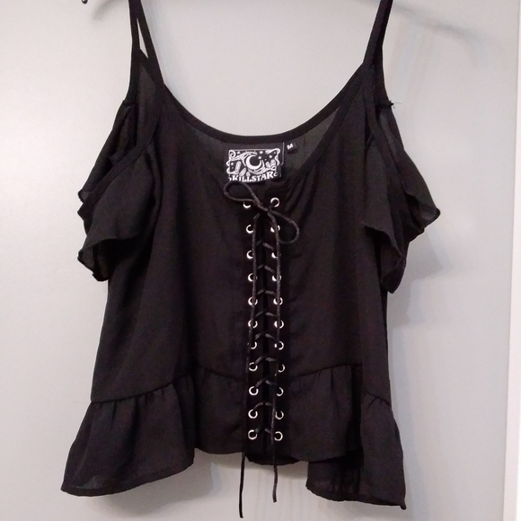 Killstar | Tops | Killstar Lace Up Cold Shoulder Ruffle Top | Poshmark